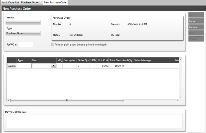 Creating a Purchase Order